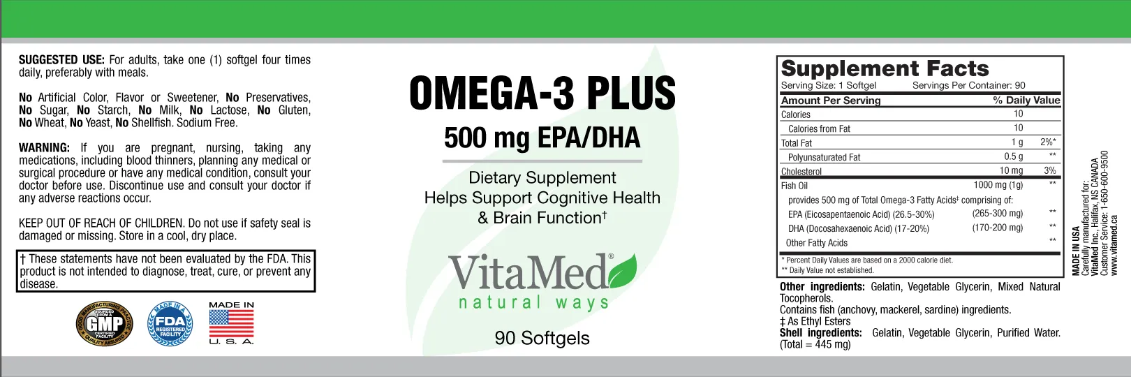 Omega-3 Plus 500 mg EPA/DHA | VitaMed